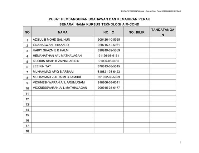 Rekod pelajar aircond | DOC