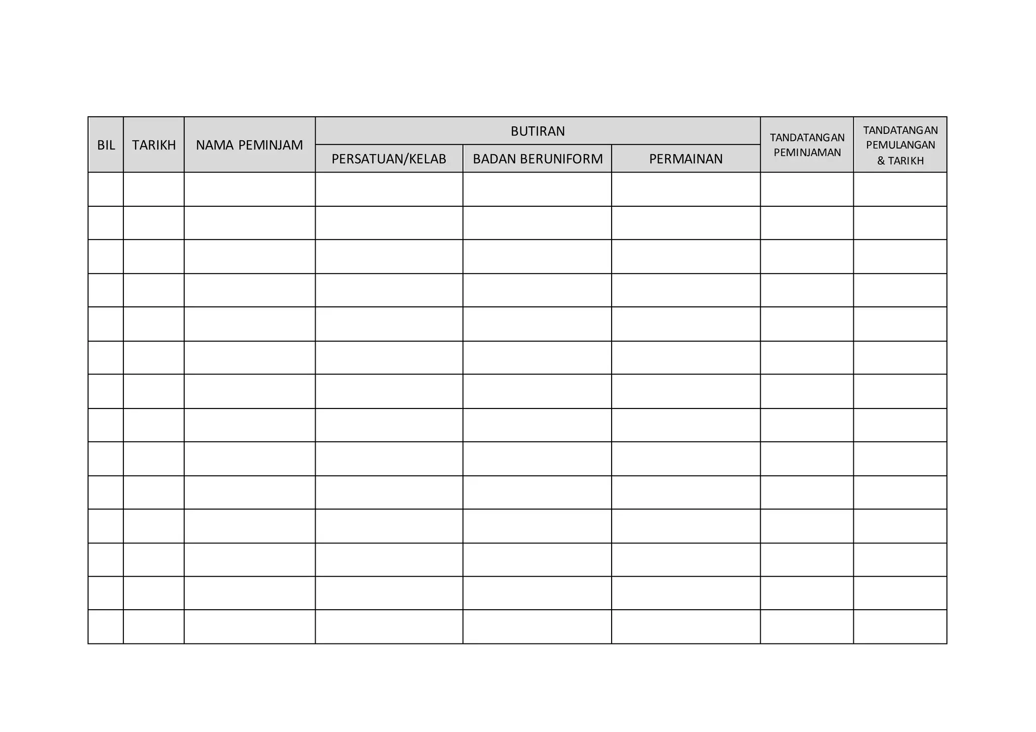Rekod peminjaman fail persatuan dan kelab, badan beruniform dan ...