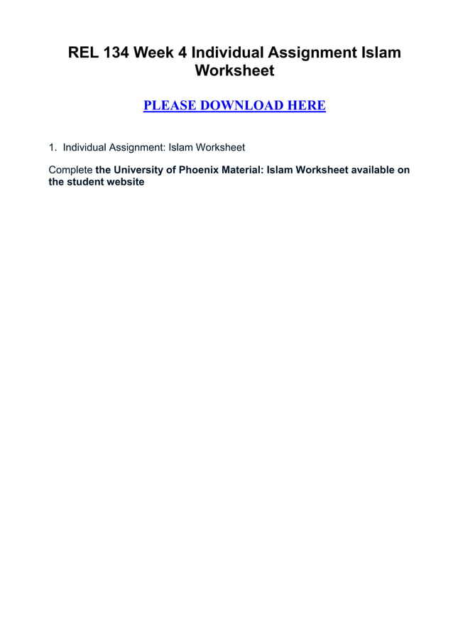 Rel 134 week 4 individual assignment islam worksheet | DOCX