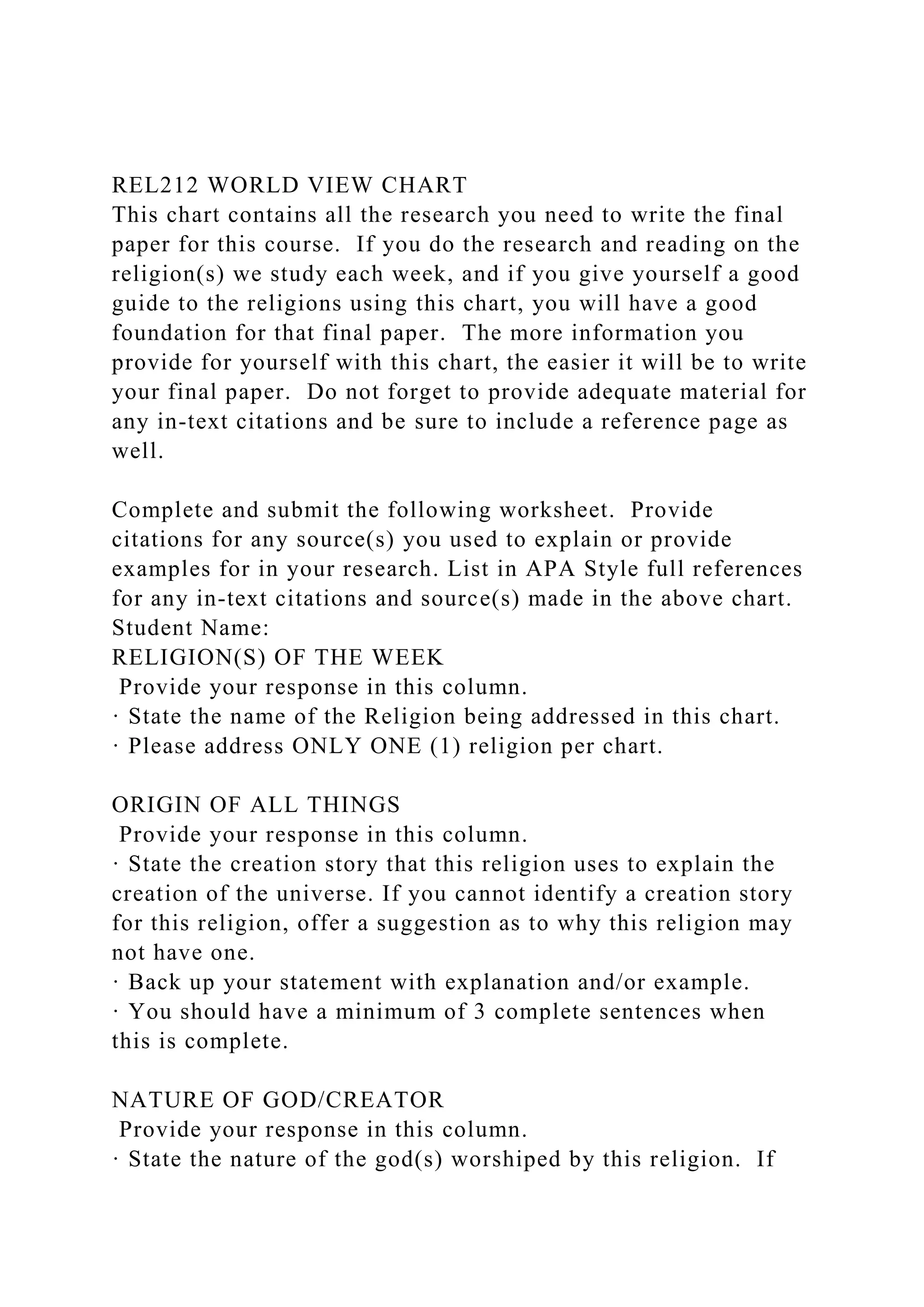 REL212 WORLD VIEW CHART This chart contains all the research yo.docx