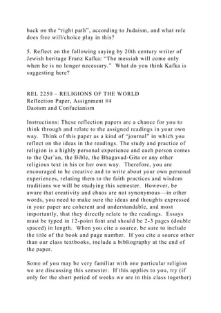 REL 2250 – RELIGIONS OF THE WORLDReflection Paper, Assignment #7.docx