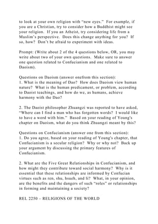 REL 2250 – RELIGIONS OF THE WORLDReflection Paper, Assignment #7.docx