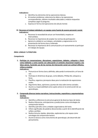 Relación competencias indicadores_6_togrado | PDF