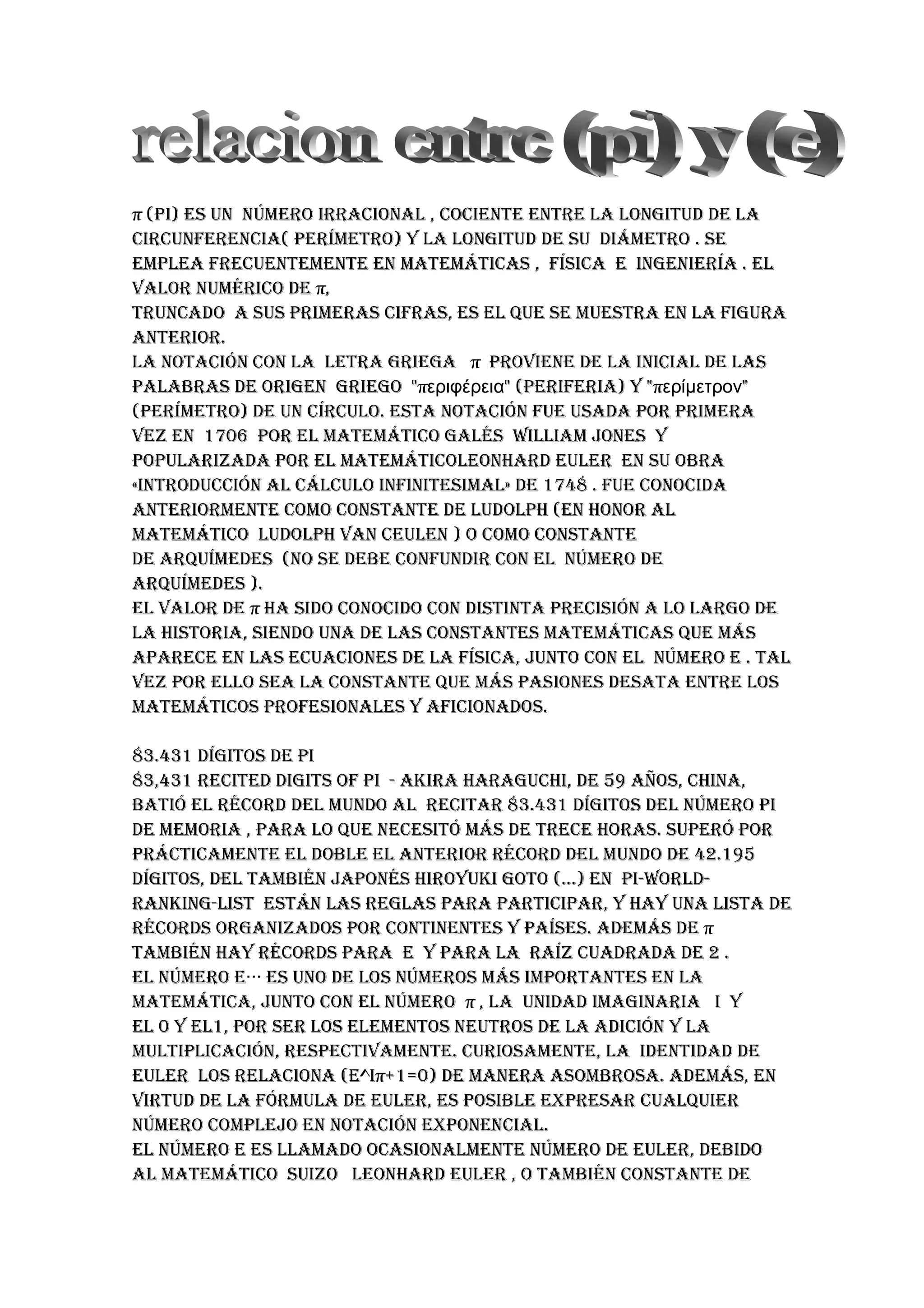 Relacion entre (pi)y (e) | DOCX