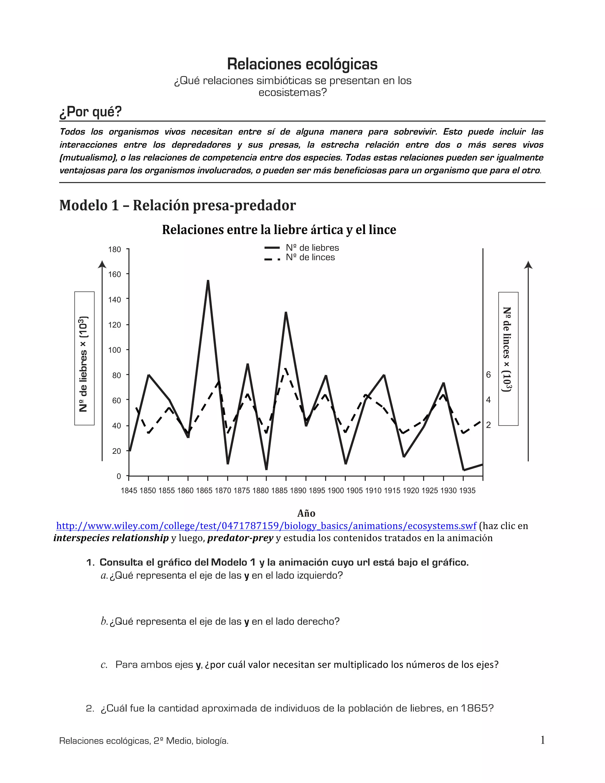 Relaciones ecológicas. Guía para 2º medio, biología. | PDF