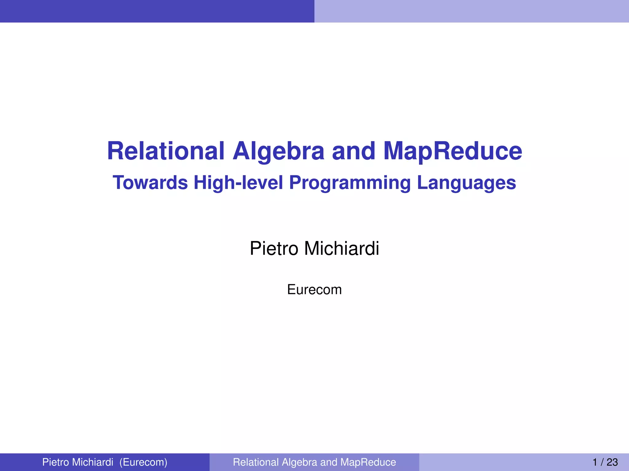 Relational Algebra and MapReduce | PDF