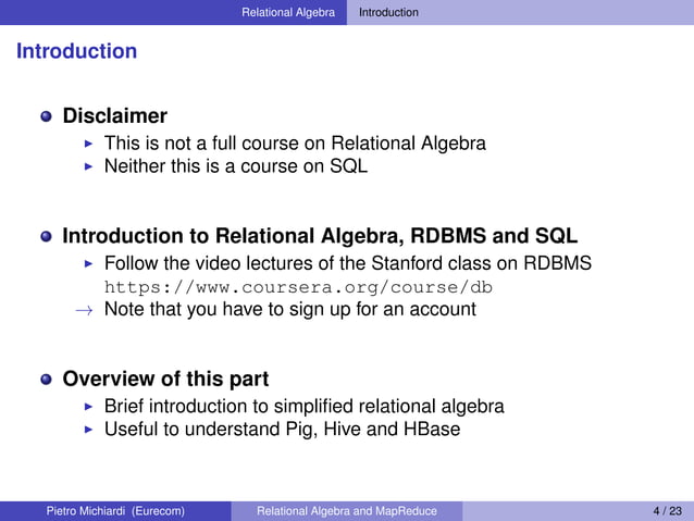Relational Algebra and MapReduce | PDF | Databases | Computer Software and Applications