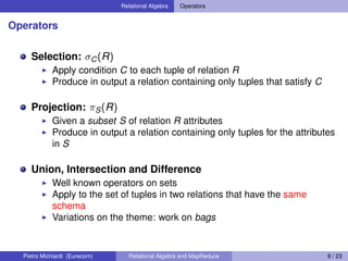 Relational Algebra and MapReduce | PDF