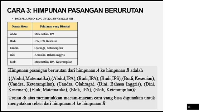 RELASI & FUNGSI (Pertemuan 1 - Relasi) | PPTX