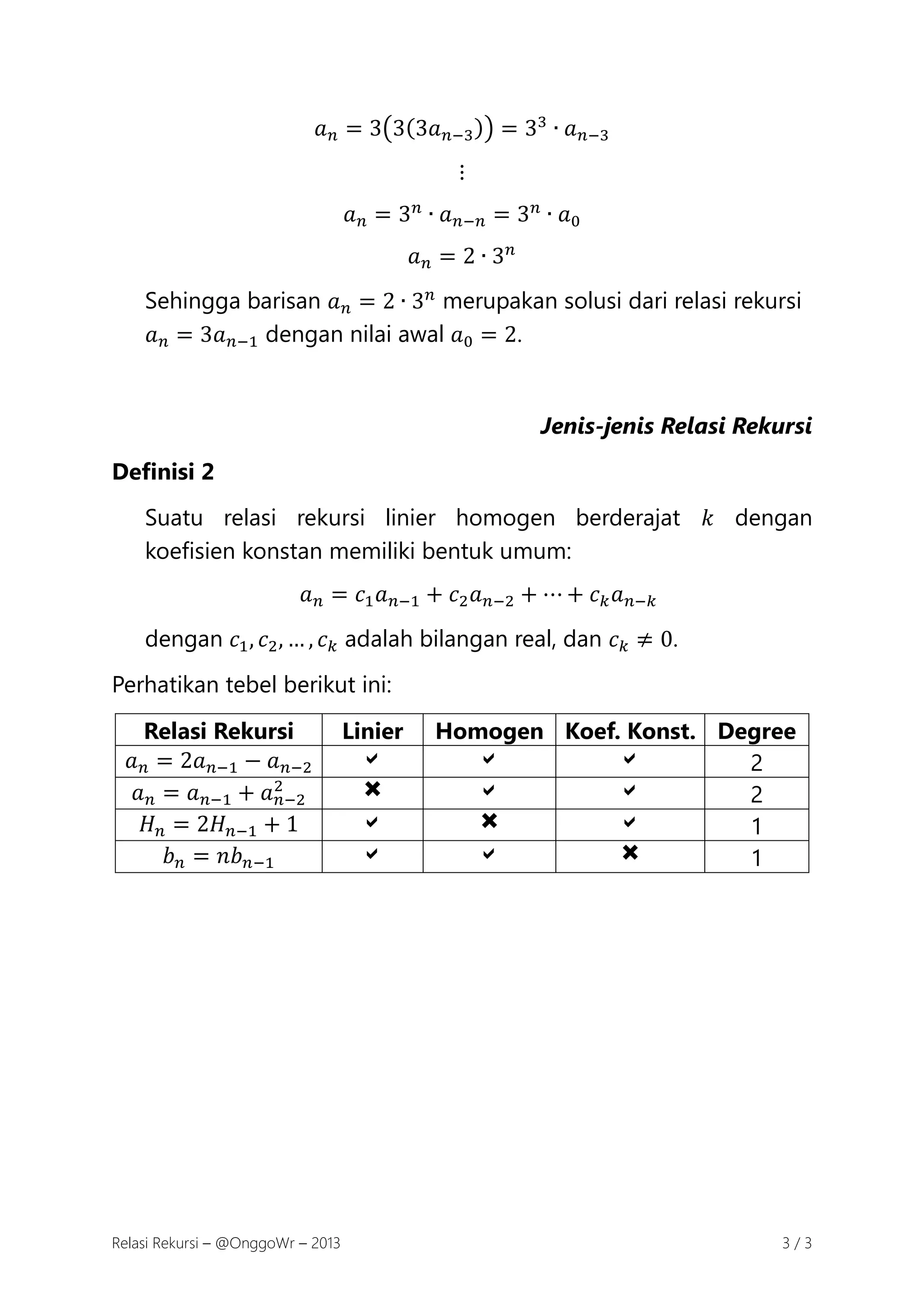 Relasi Rekursi : Definisi, Contoh, Jenis Relasi Rekursi | PDF