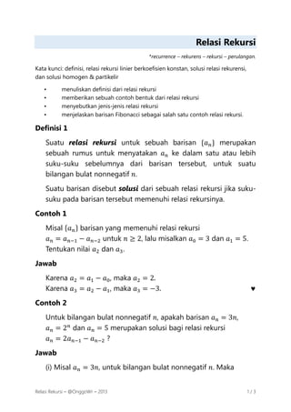 Relasi Rekursi : Definisi, Contoh, Jenis Relasi Rekursi | PDF