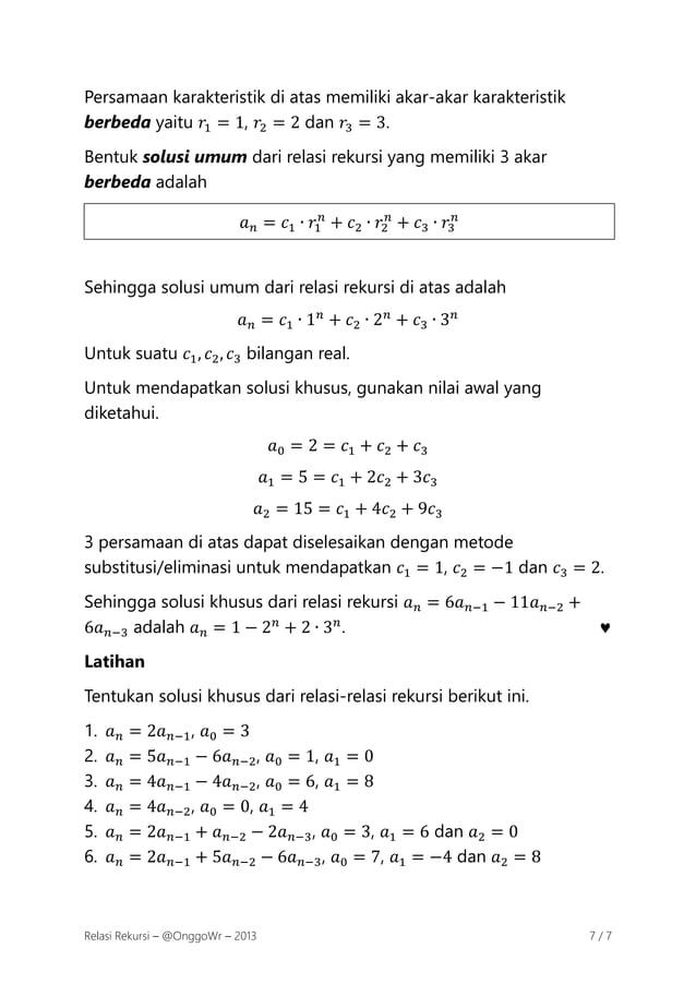 Relasi rekursi (2) : Menentukan solusi relasi Rekursi Linier Homogen ...