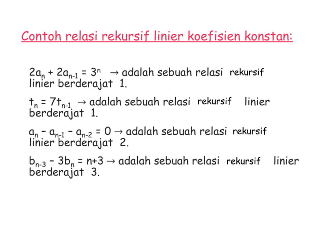 Relasi rekursif linier homogen koefisien konstan | PPT