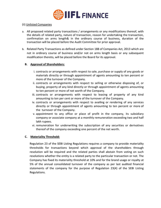 Related Party Transaction Policy And The Subsidiaries | PDF
