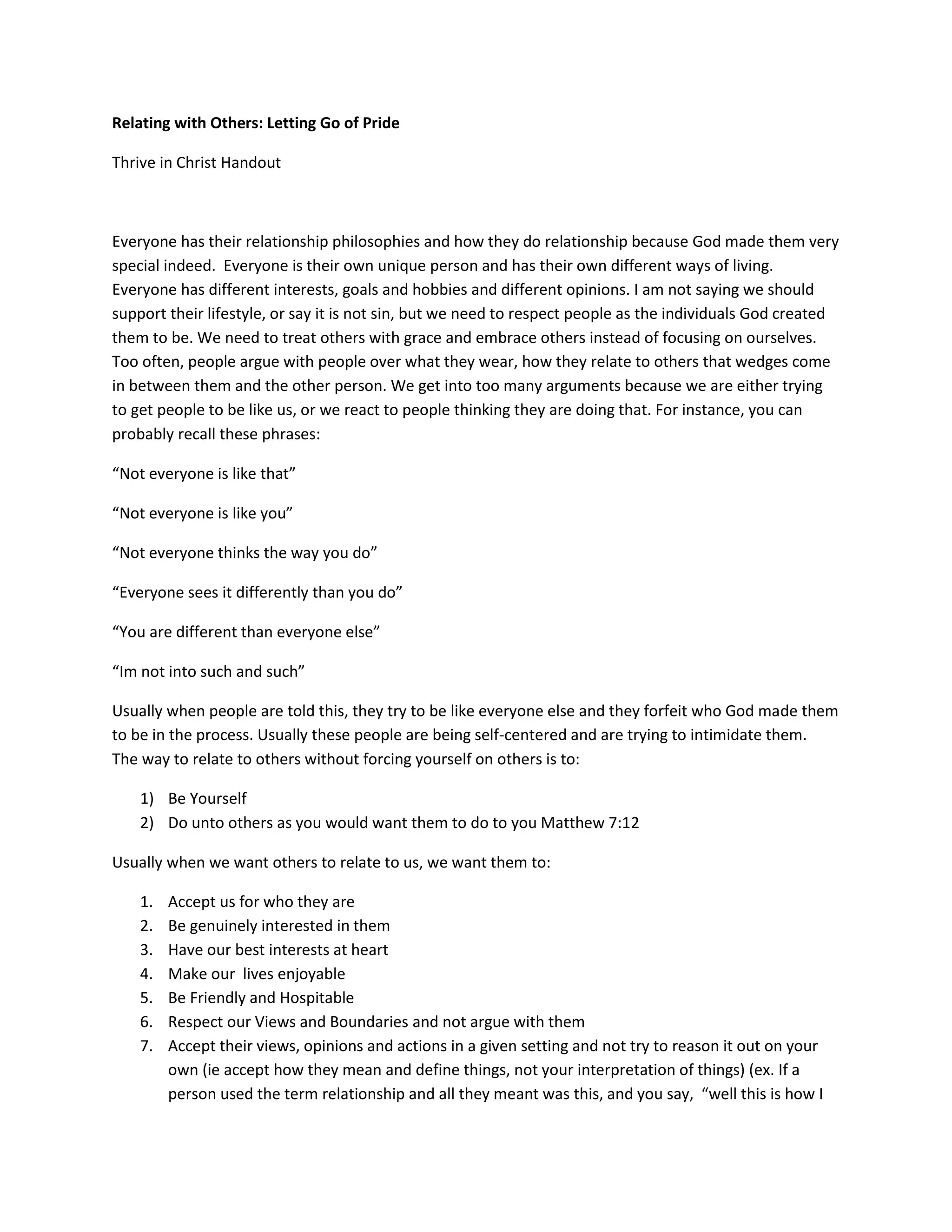 Relating with others-Letting Go of Pride | DOCX