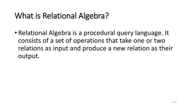 Relational algebra in DBMS | PPTX
