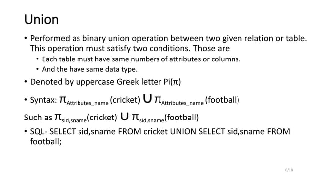 Relational algebra in DBMS | PPTX