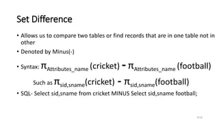 Relational algebra in DBMS | PPTX