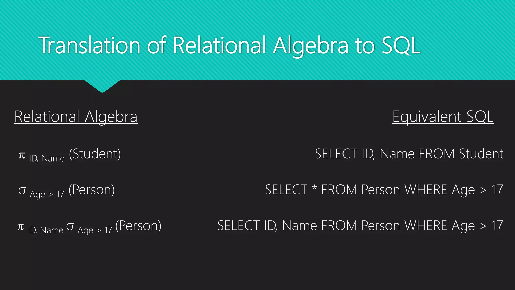 A simple presentation on Relational Algebra | PPTX