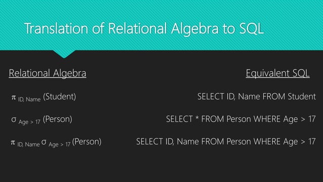 A simple presentation on Relational Algebra | PPTX