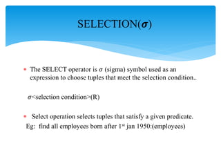 Relational algebra | PPTX | Databases | Computer Software and Applications