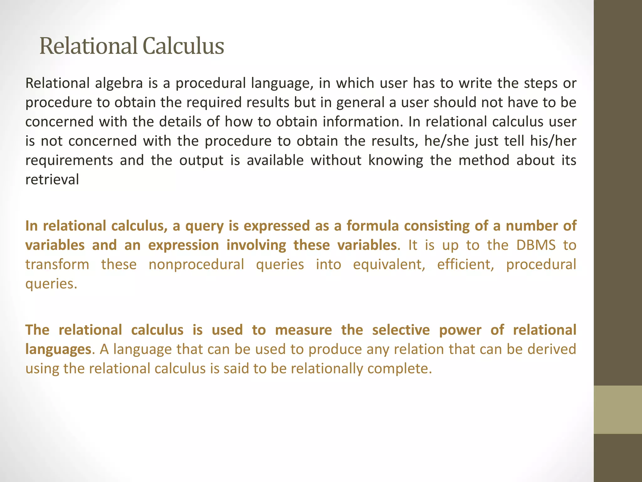 Relational algebra calculus | PPT Relational algebra calculus | PPT
