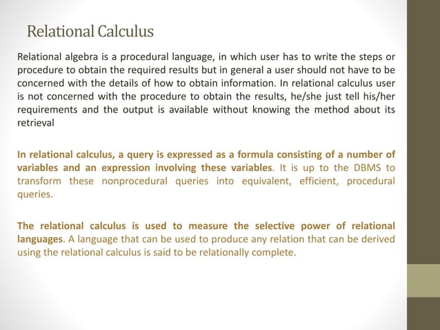 Relational algebra calculus | PPT