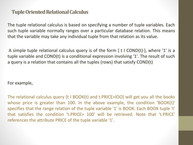 Relational algebra calculus | PPT