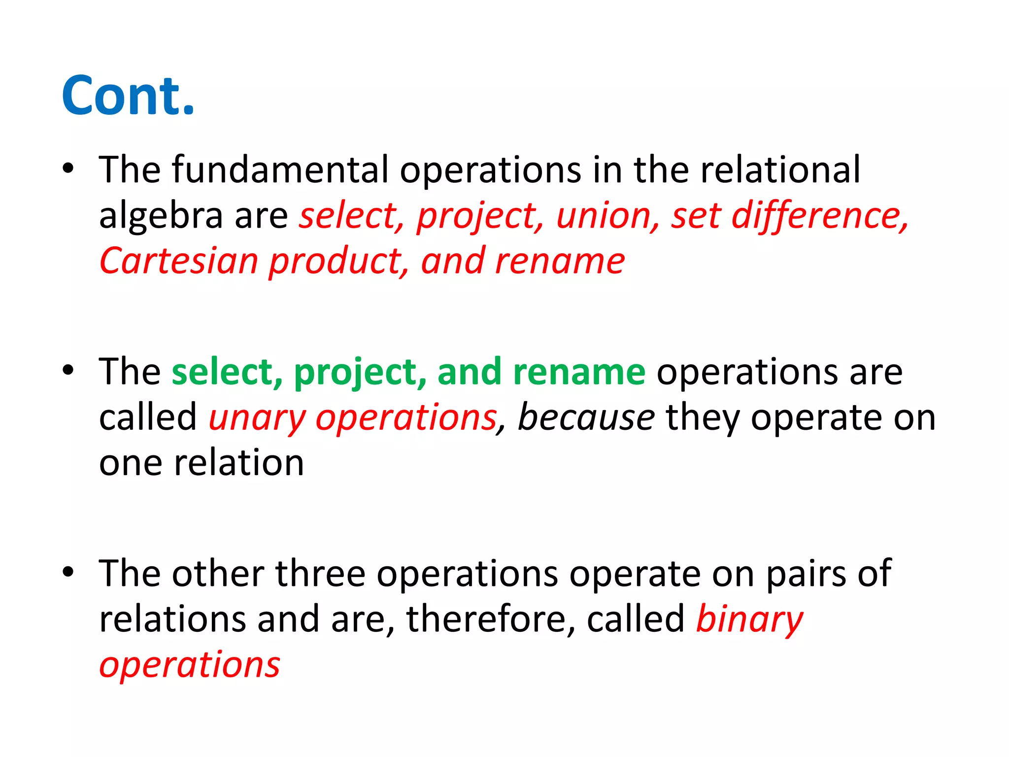 Relational algebra in dbms | PPT