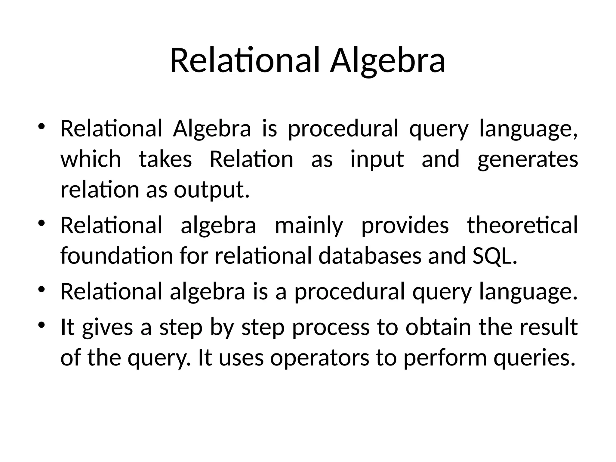 Relational Algebra in DBMS 2025 power point | PPTX