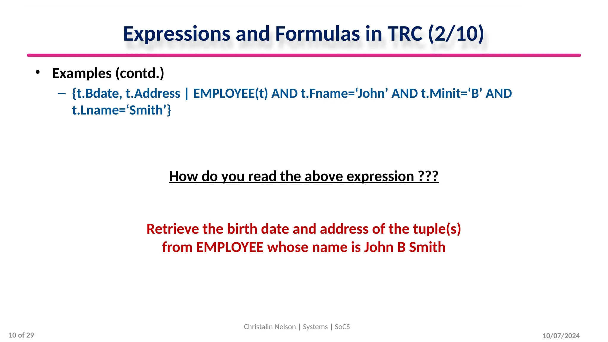 Relational Calculus in Database Management System | PPTX