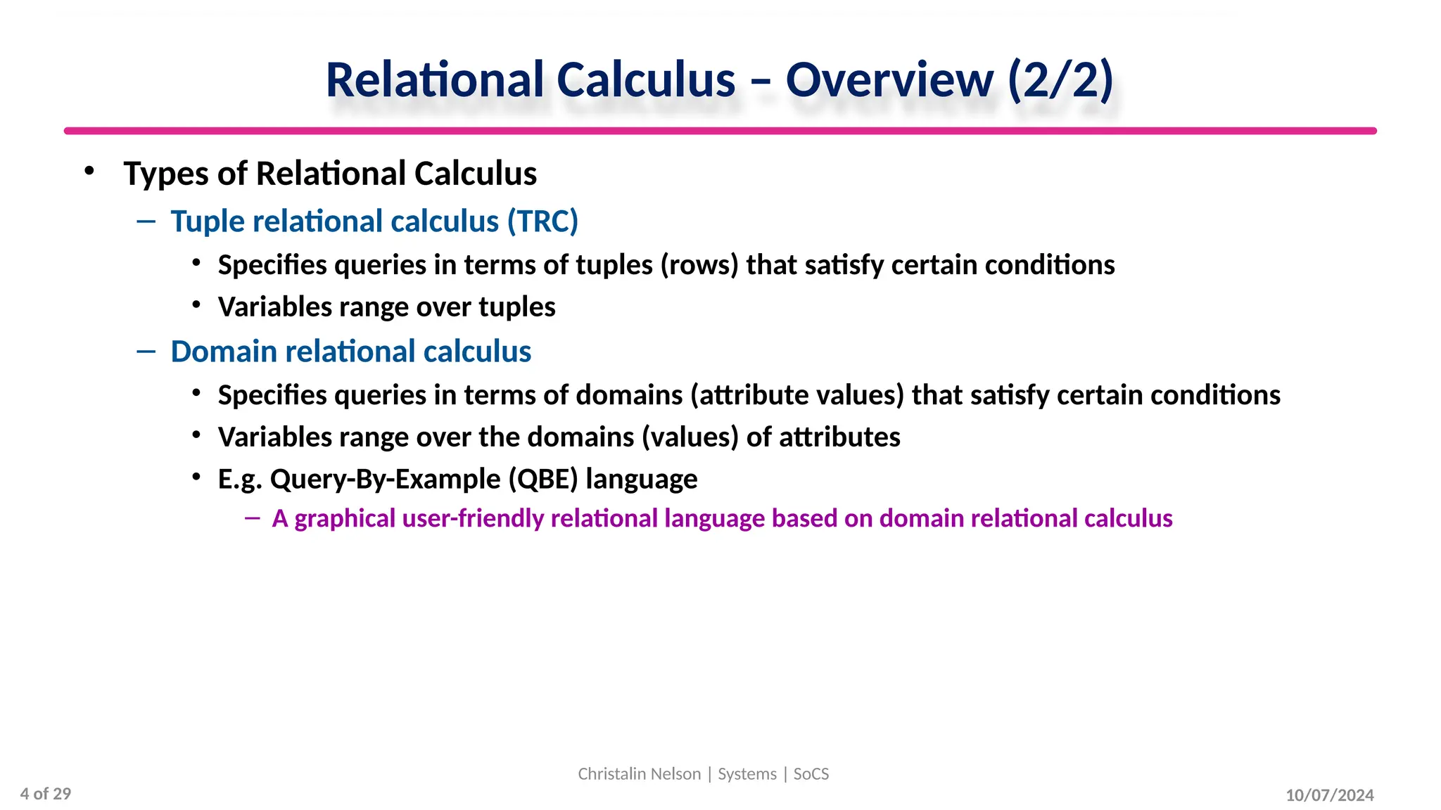 Relational Calculus in Database Management System | PPTX