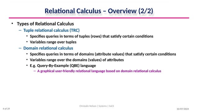 Relational Calculus in Database Management System | PPTX