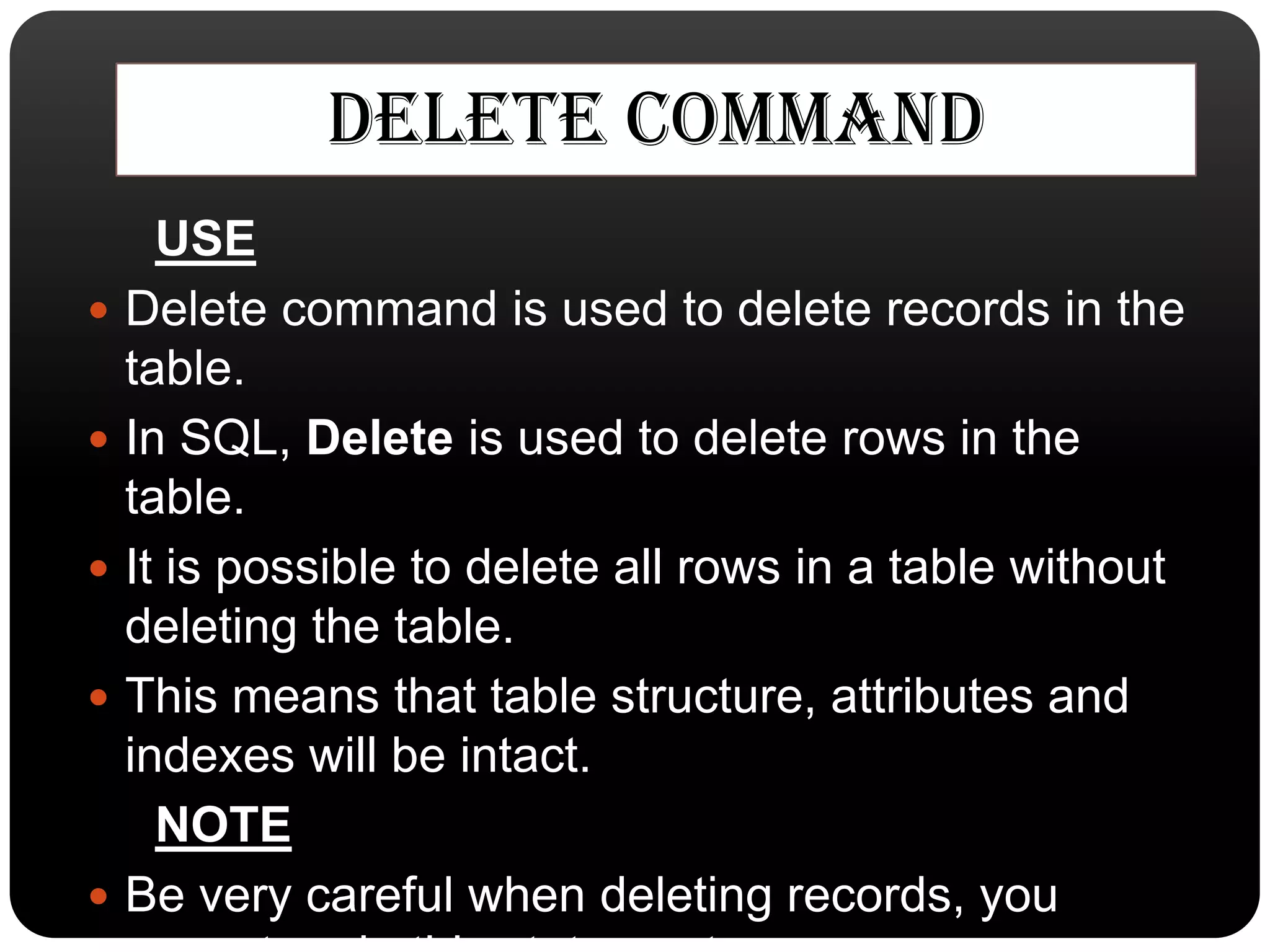 Commands of DML in SQL | PPTX