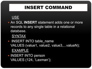 Commands of DML in SQL | PPTX
