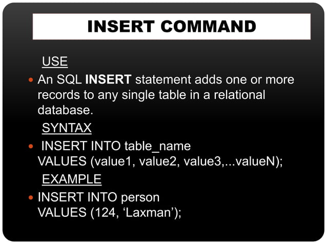 Commands Of Dml In Sql Ppt
