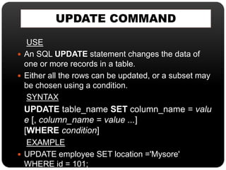 Commands of DML in SQL | PPTX