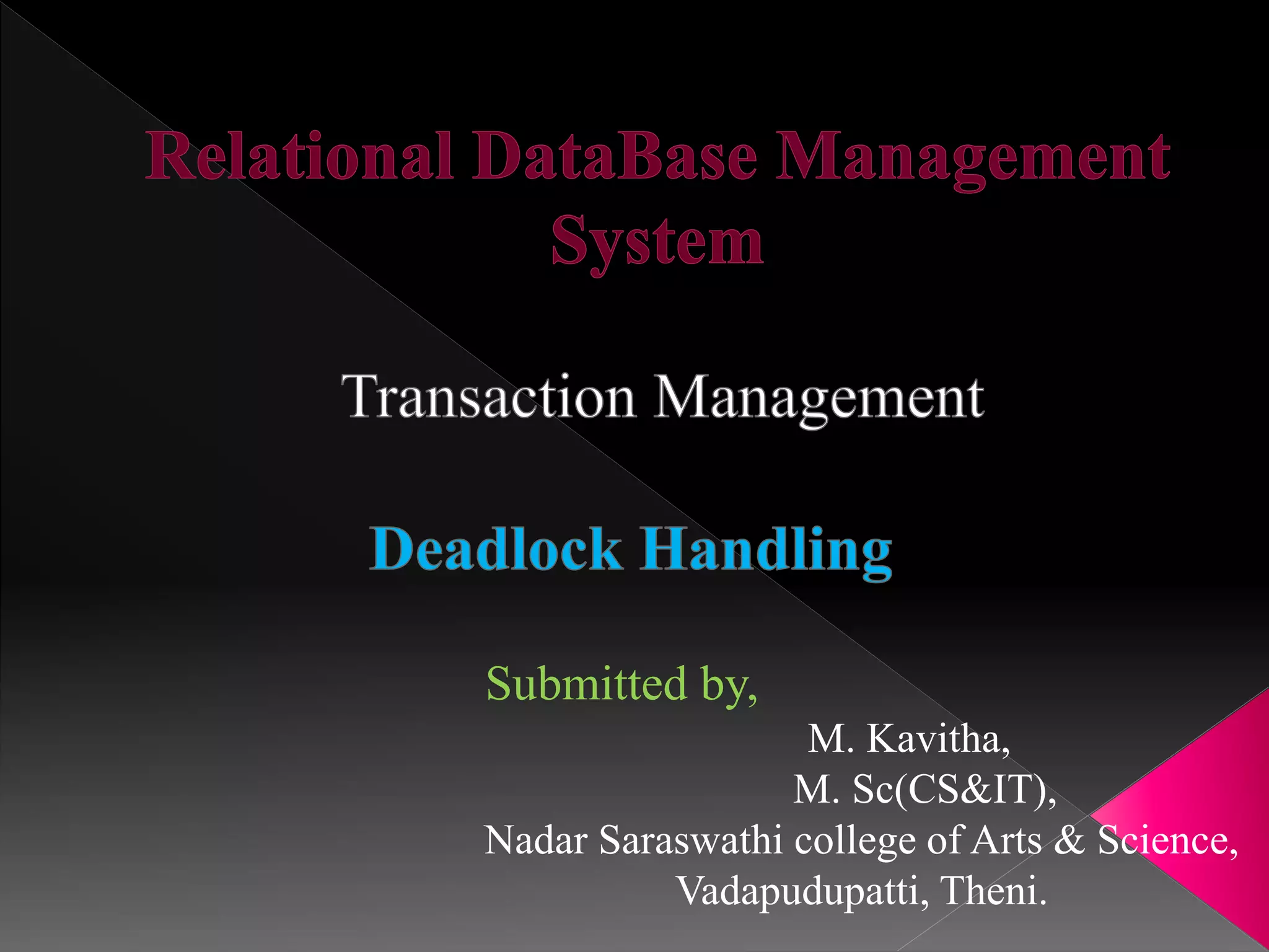 Transaction Management Deadlock Handling Ppt