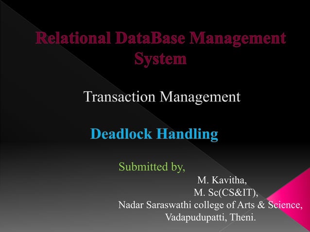 Transaction Management - Deadlock Handling | PPT
