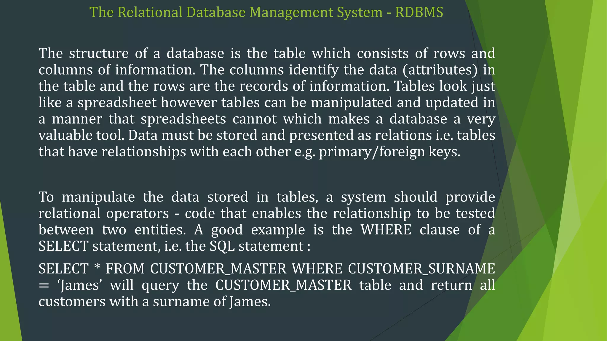 Relational Database Management Systems Ppt