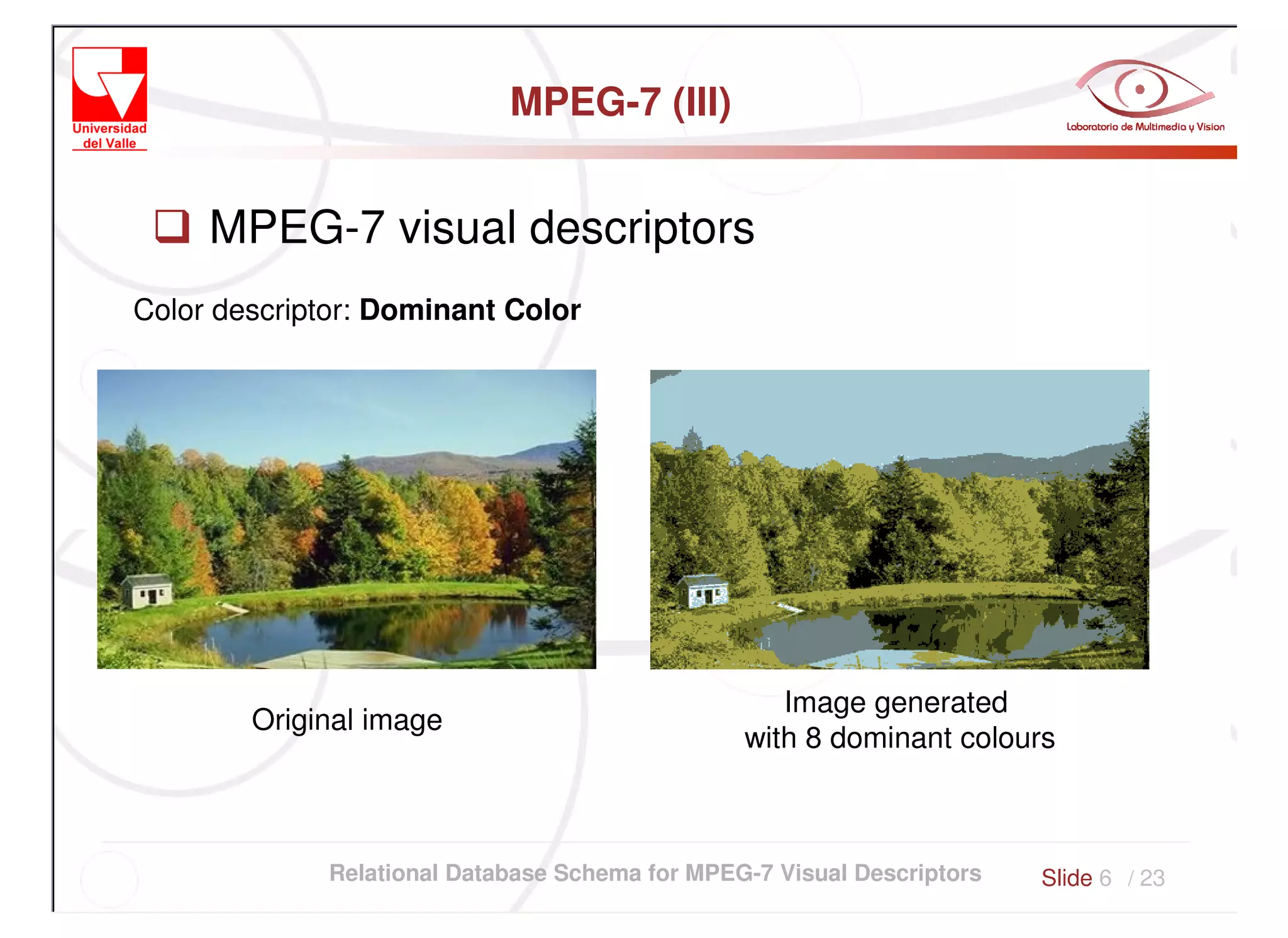 Relational Database Schema for MPEG 7 Visual Descriptors by Florian | PPT