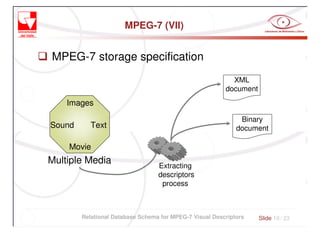 Relational Database Schema for MPEG 7 Visual Descriptors by Florian | PPT