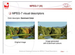 Relational Database Schema for MPEG 7 Visual Descriptors by Florian | PPT