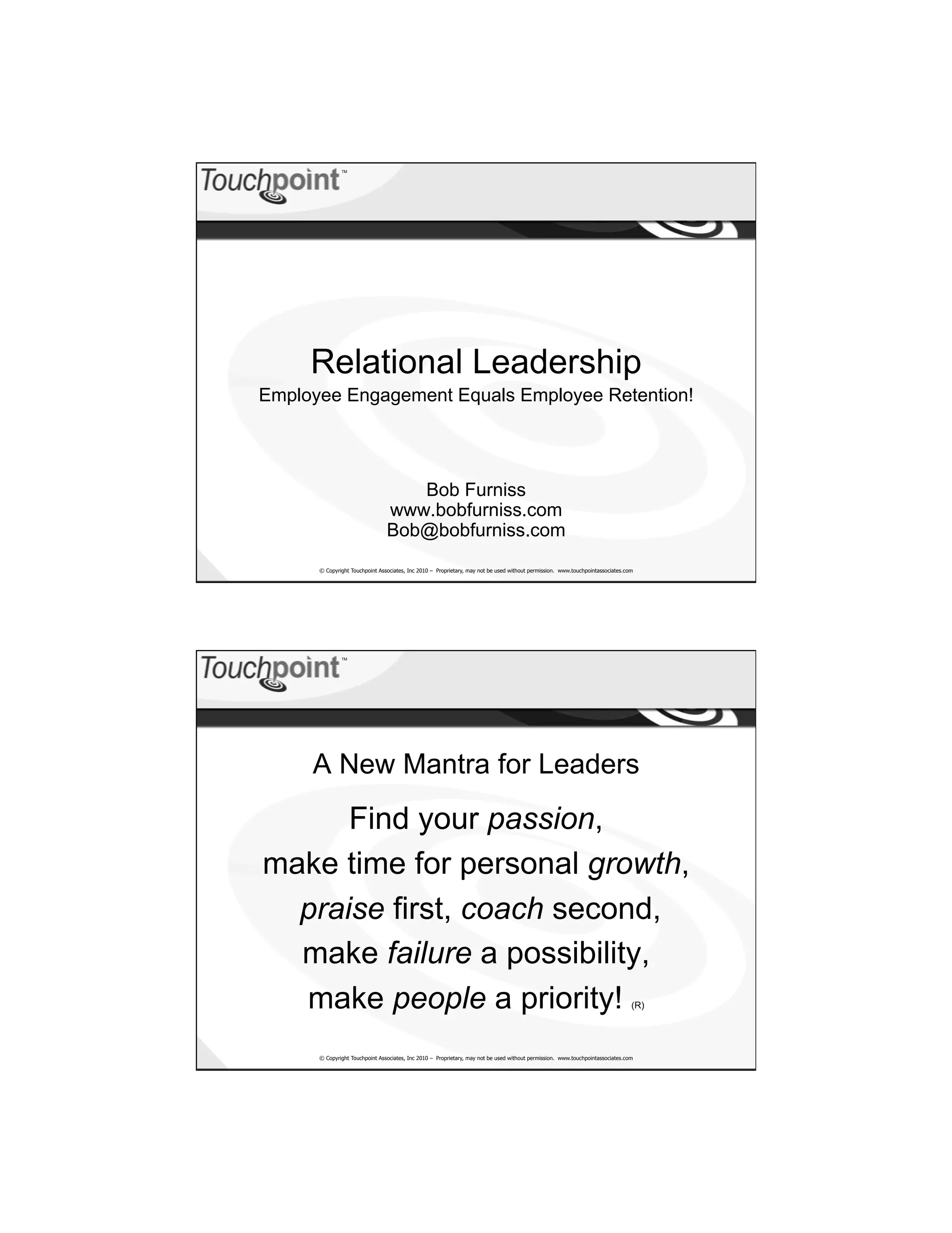 Relational Leadership - ICMI @ Dreamforce 2010 Handout - Bob Furniss | PDF
