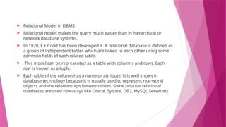 Relational Model in DBMS detail explanation | PPTX | Databases ...
