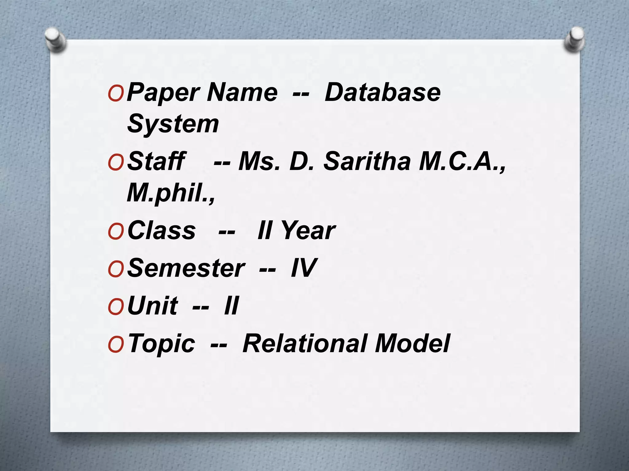 Relational model (unit II) | PPT
