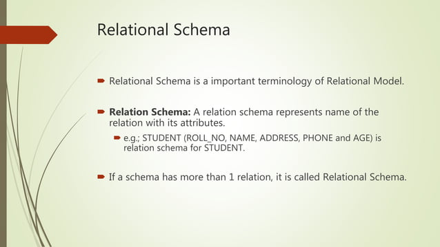 Presentation on Relational Schema (Database) | PPTX