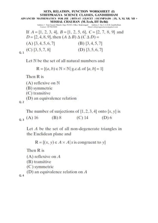 Relation, function worksheet class 12 (i) | DOCX