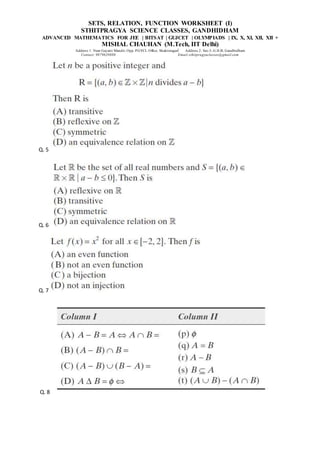 Relation, function worksheet class 12 (i) | DOCX