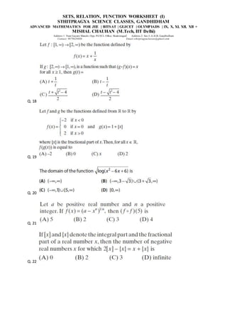 Relation, function worksheet class 12 (i) | DOCX
